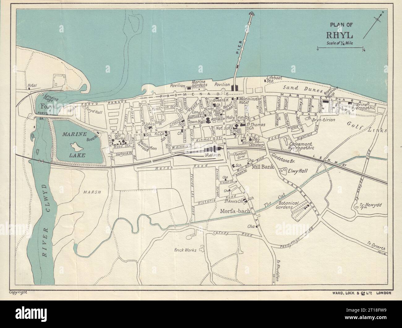 RHYL vintage town/city plan. Wales. WARD LOCK 1913 old antique map ...