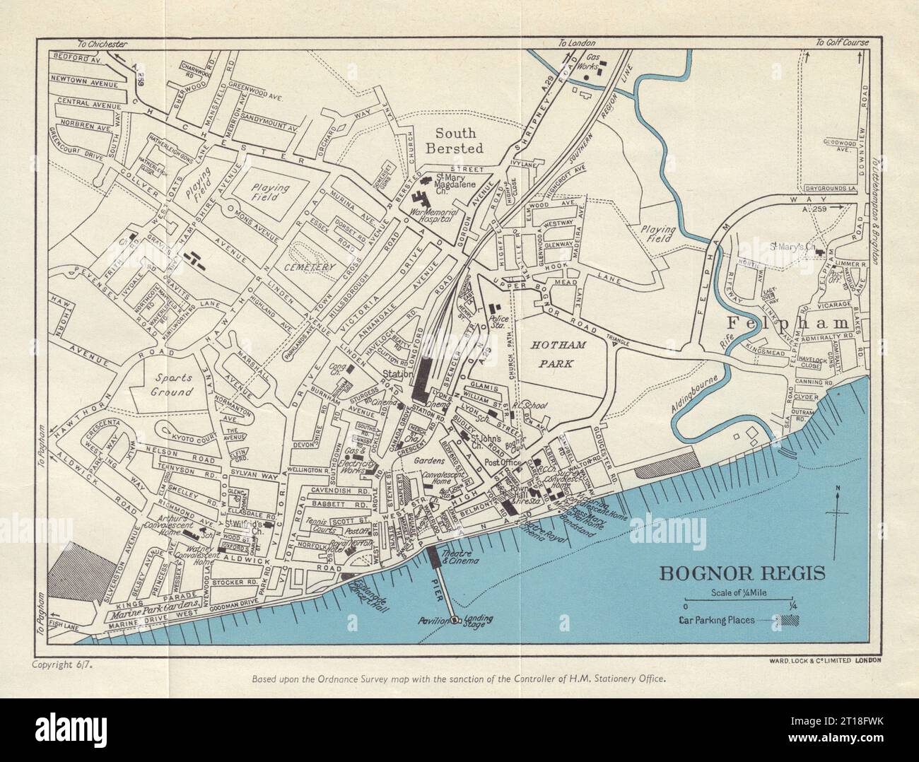 BOGNOR REGIS vintage city/town plan. Sussex. WARD LOCK c1949 old ...