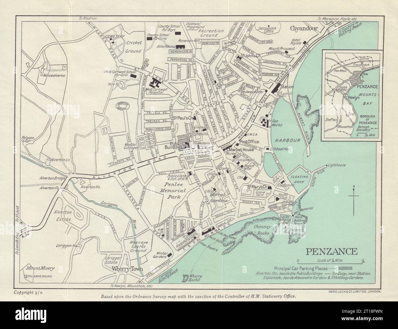 PENZANCE vintage tourist town city plan. Cornwall. WARD LOCK 1950 old ...