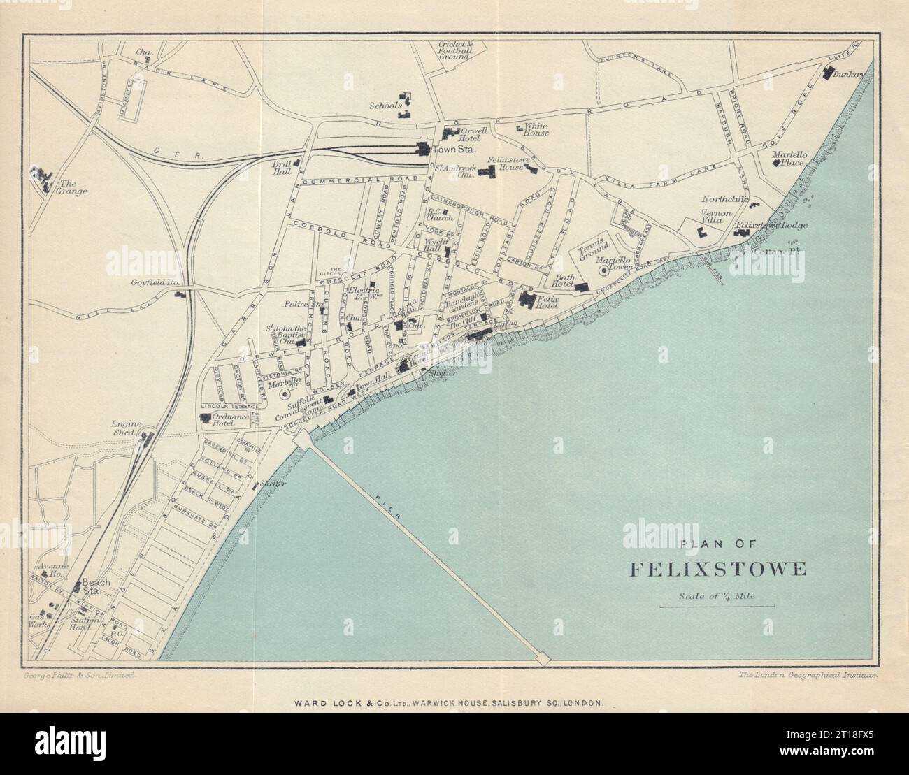 FELIXSTOWE vintage tourist town city plan. Suffolk. WARD LOCK 1913 old ...
