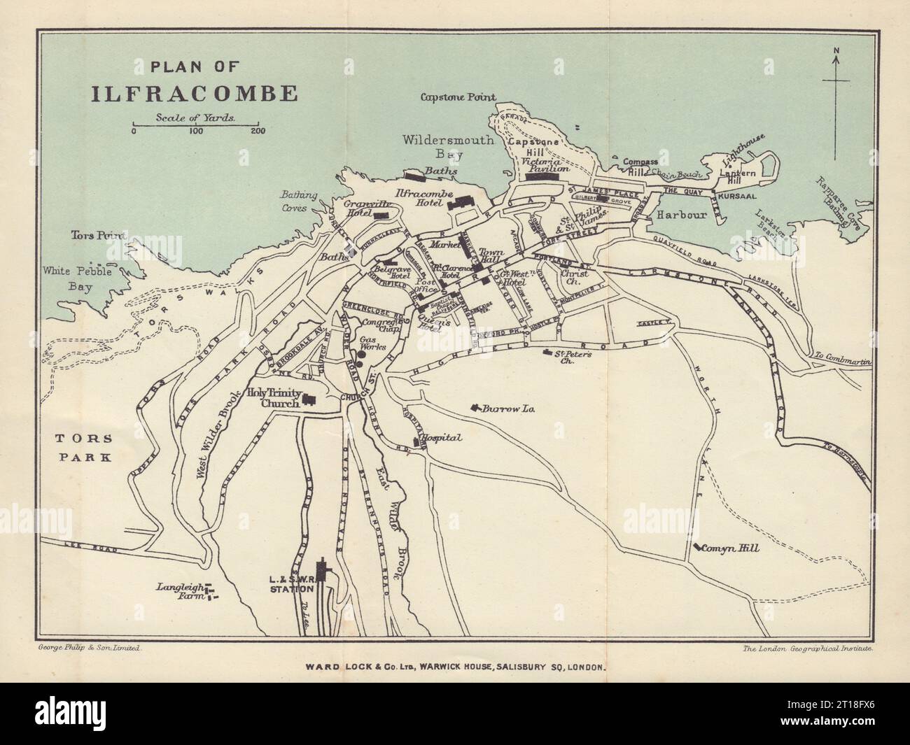 ILFRACOMBE vintage town/city plan. Devon. WARD LOCK 1908 old antique ...