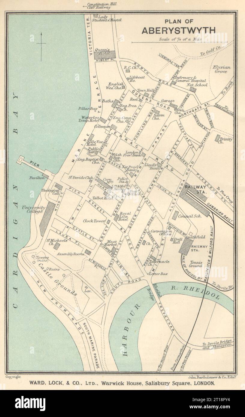ABERYSTWYTH vintage town/city plan. Wales. WARD LOCK 1919 old antique ...