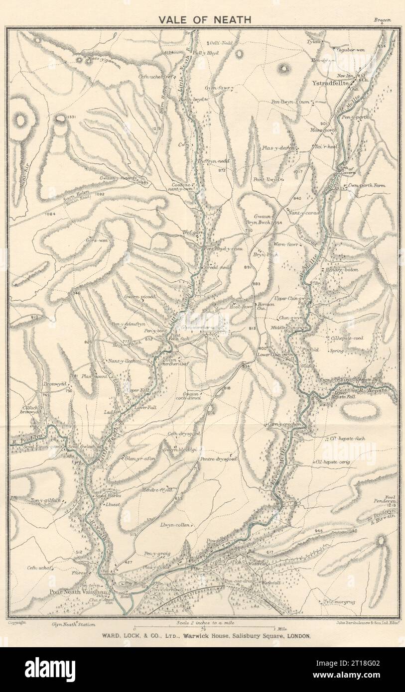 VALE OF NEATH vintage tourist map. South Wales valleys. WARD LOCK 1925 ...