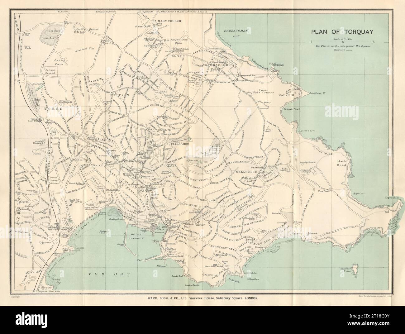 TORQUAY vintage tourist town city resort plan. Devon. WARD LOCK 1922 ...