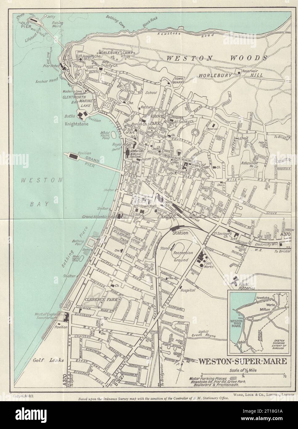 WESTON-SUPER-MARE vintage tourist town city plan. Somerset. WARD LOCK ...