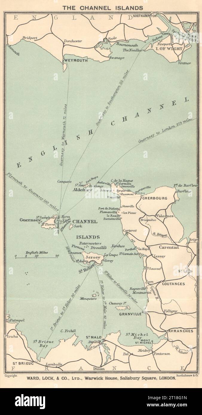 Ferry routes to the CHANNEL ISLANDS. Jersey Guernsey. WARD LOCK 1911 ...