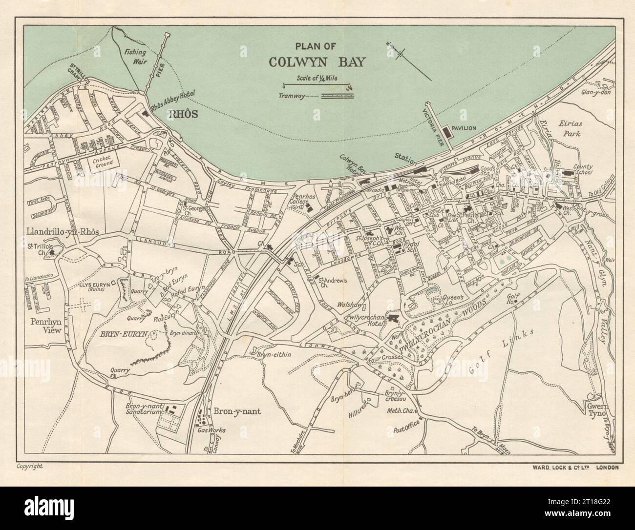 COLWYN BAY vintage town/city plan. Wales. WARD LOCK 1933 old vintage ...