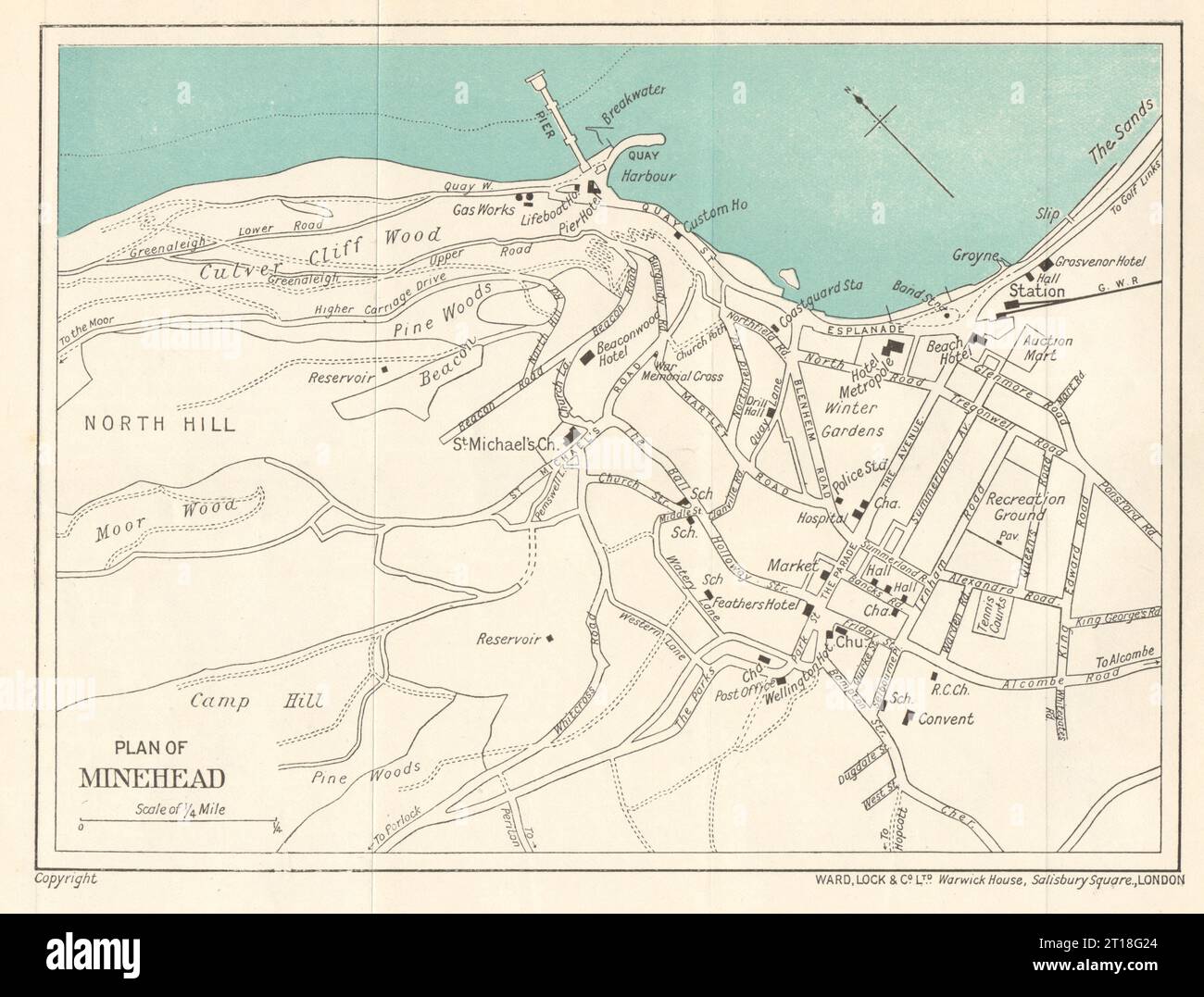MINEHEAD vintage town/city plan. Somerset. WARD LOCK 1926 old vintage ...