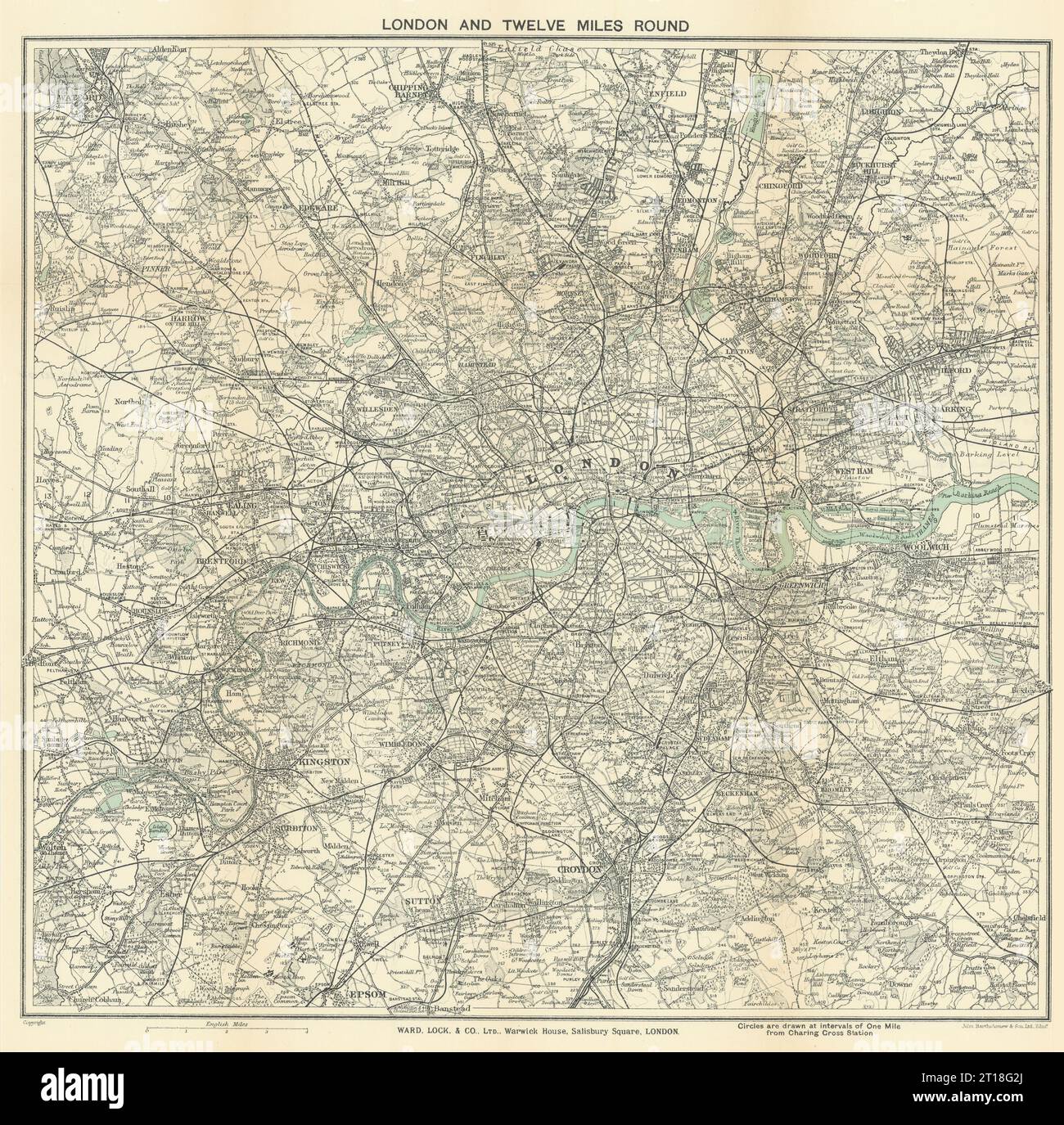 'LONDON AND TWELVE MILES ROUND'. Greater London. WARD LOCK 1921 old map ...