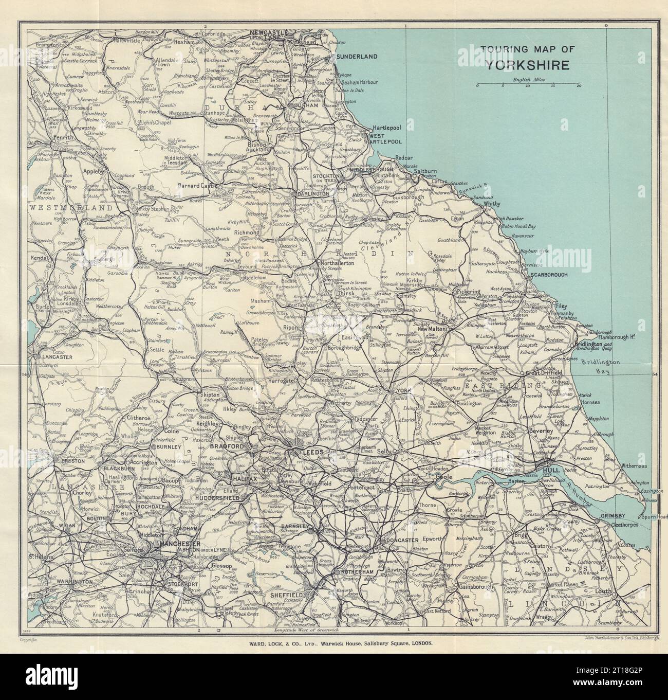 TOURING MAP OF YORKSHIRE & Northern England. Pre-motorways. WARD LOCK ...