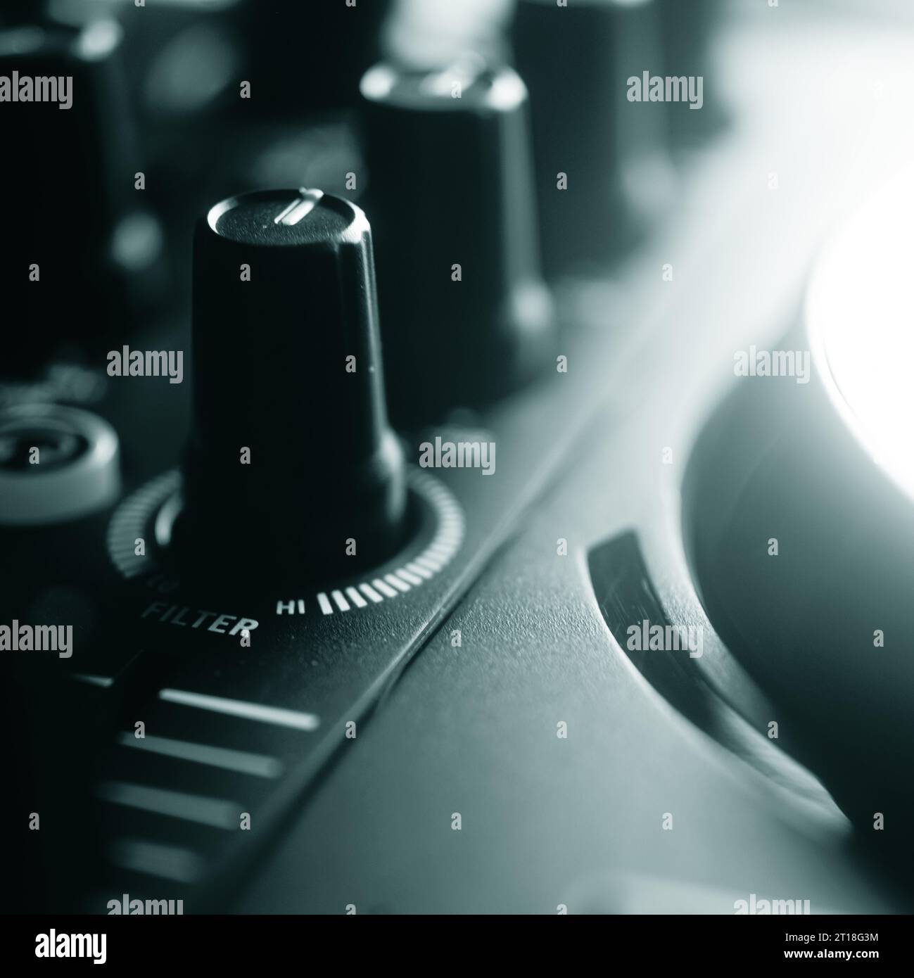 Dj nightclub deejay mixing desk house music on turntables party square ...