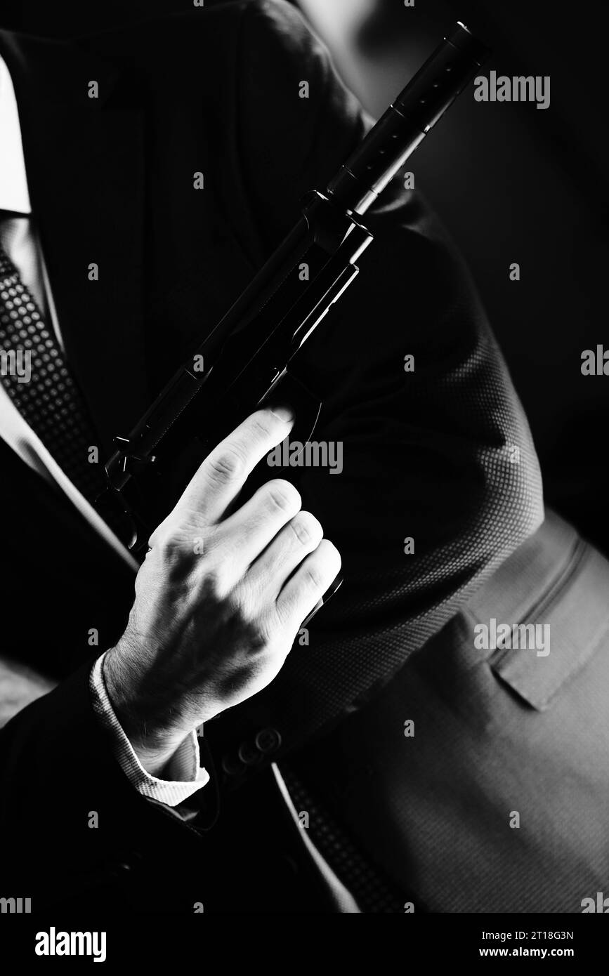 Well dressed male secret agent detective spy wearing suit and tie ...