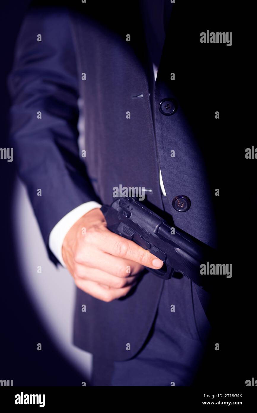 Detective male spy holding pistol gun crime thriller book cover design ...