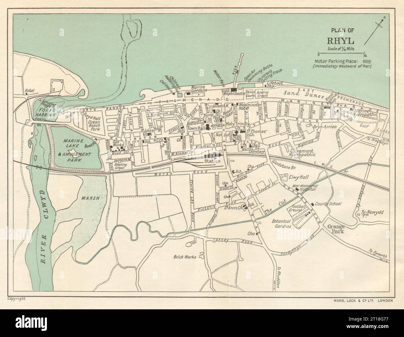 RHYL vintage town/city plan. Wales. WARD LOCK 1930 old vintage map ...