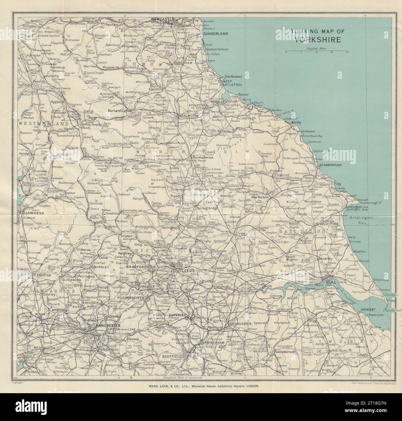 TOURING MAP OF YORKSHIRE & Northern England. Pre-motorways. WARD LOCK ...