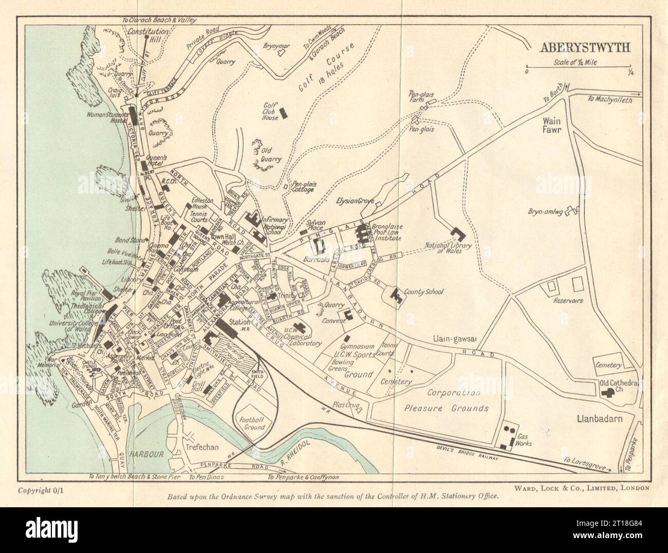 ABERYSTWYTH vintage town/city plan. Wales. WARD LOCK 1948 old vintage ...