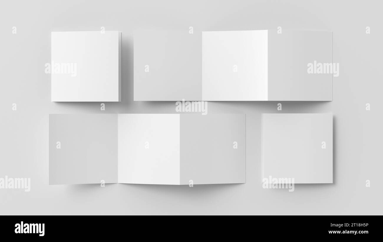 Square pages accordion or zigzag trifold brochure mockup on white ...