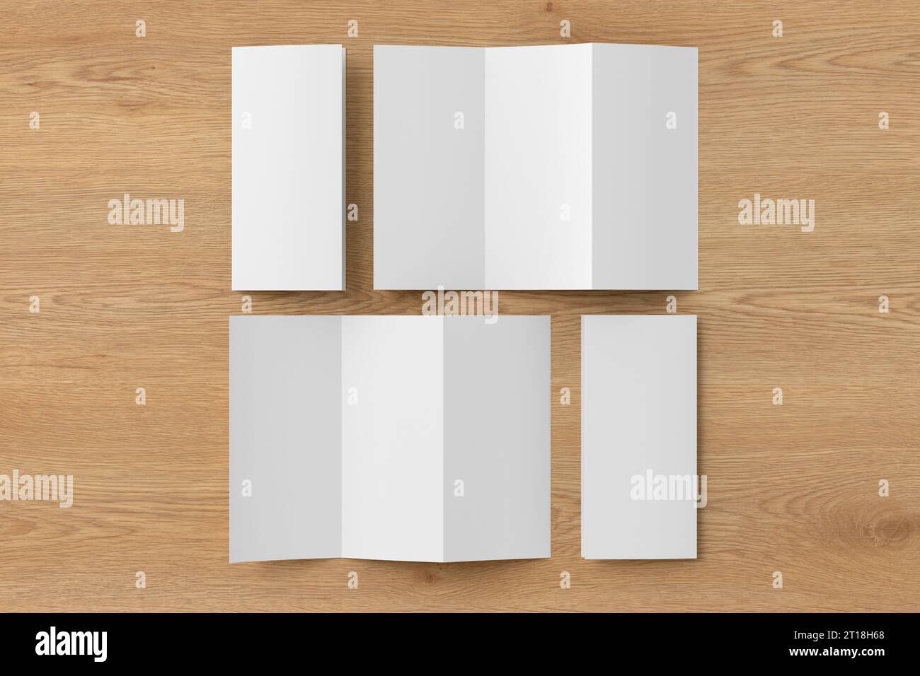 Vertical pages accordion or zigzag trifold brochure mockup on wooden ...