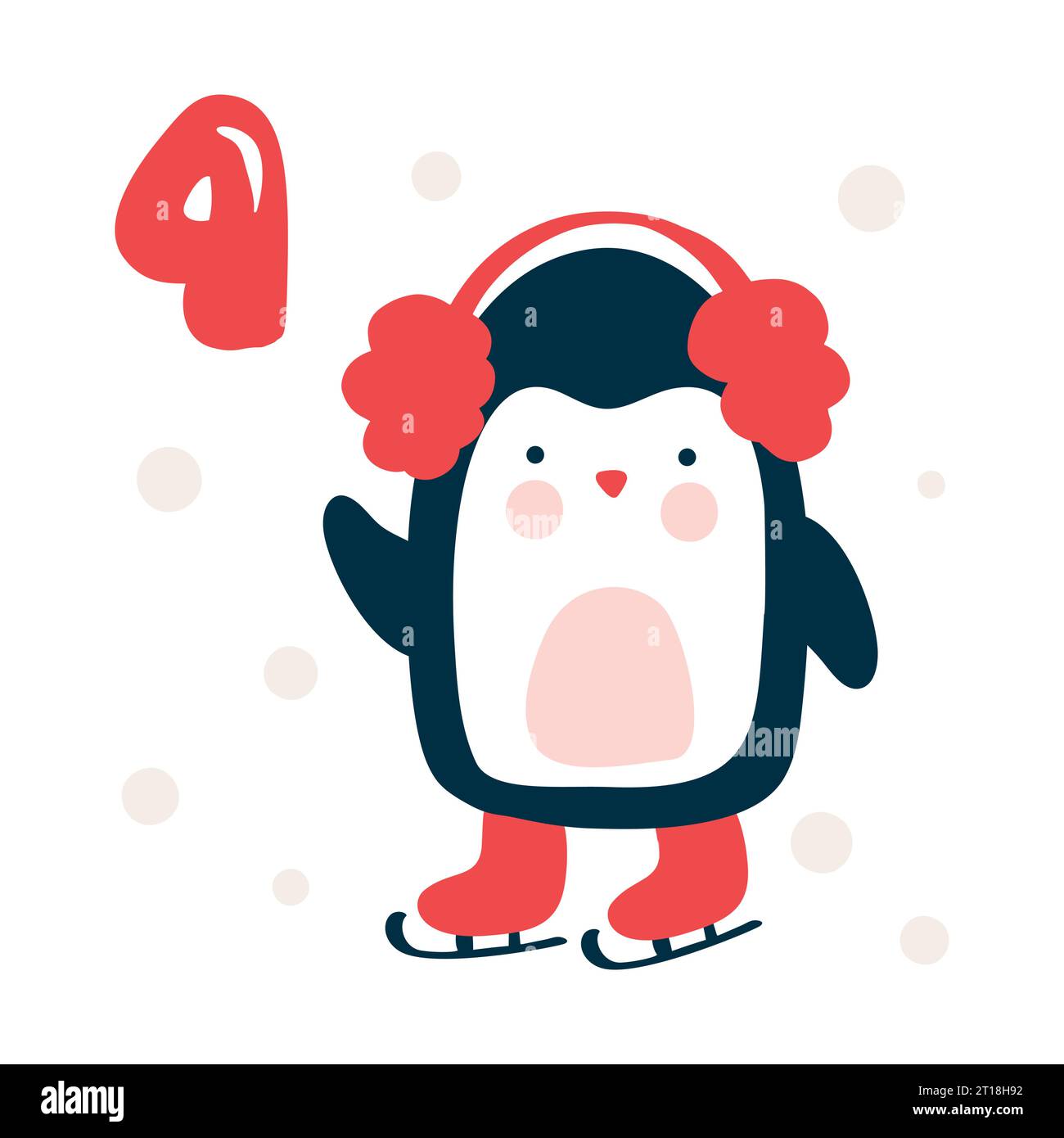 Christmas advent calendar with hand drawn element penguin. Day four 4 ...