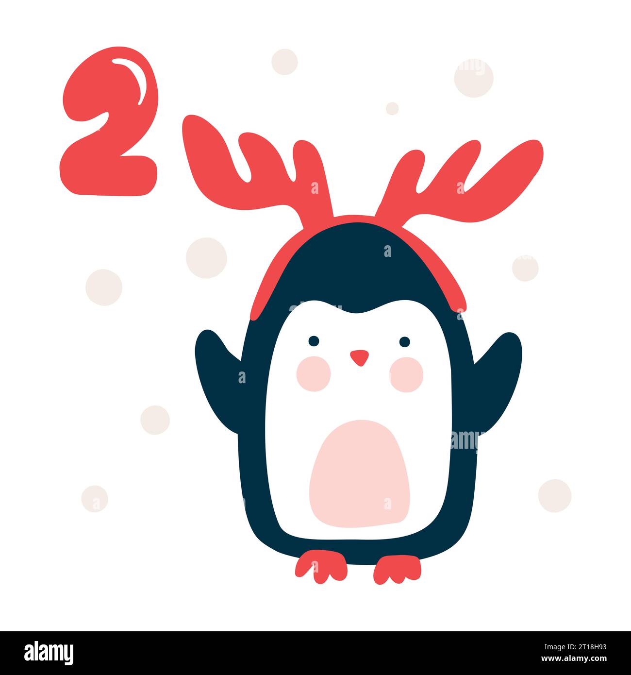 Christmas advent calendar with hand drawn element penguin. Day two 2 ...