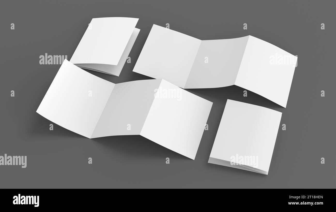 Vertical A5 pages accordion or zigzag trifold brochure mockup on gray ...