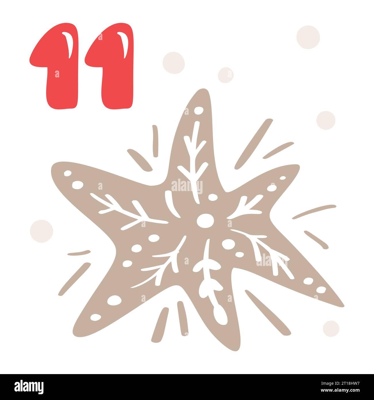 Christmas advent calendar with hand drawn element snowflake. Day eleven ...