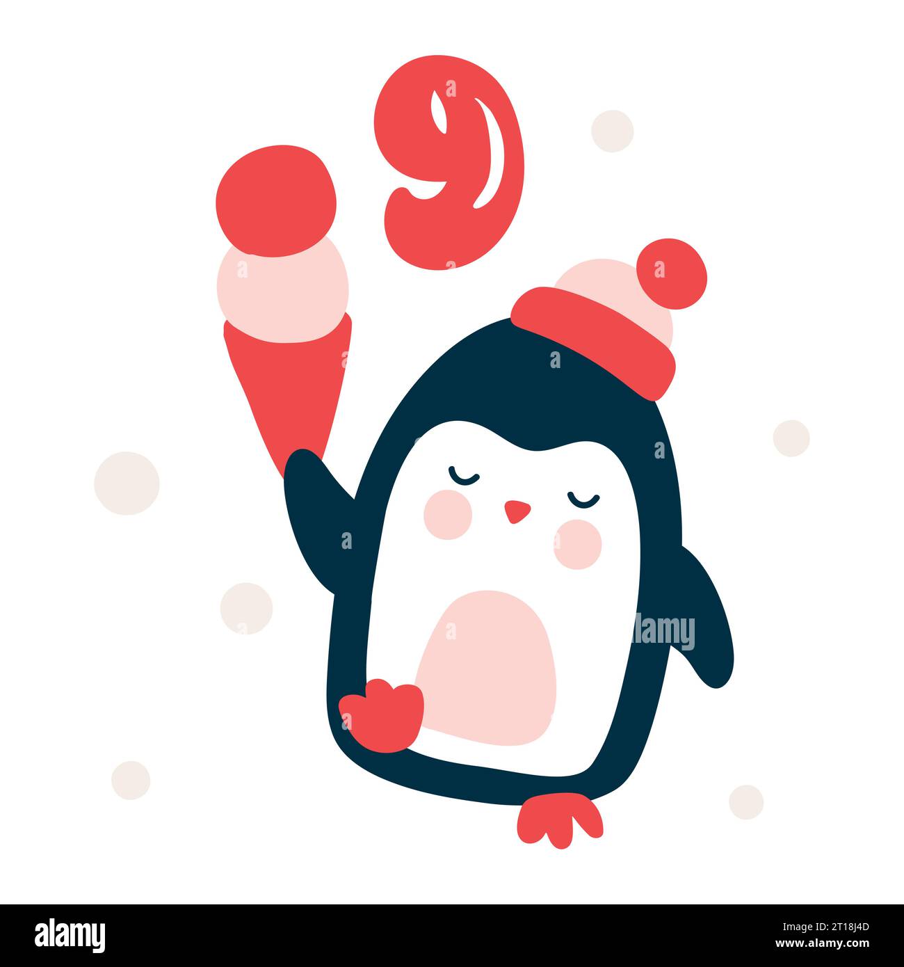 Christmas advent calendar with hand drawn element penguin. Day nine 9 ...