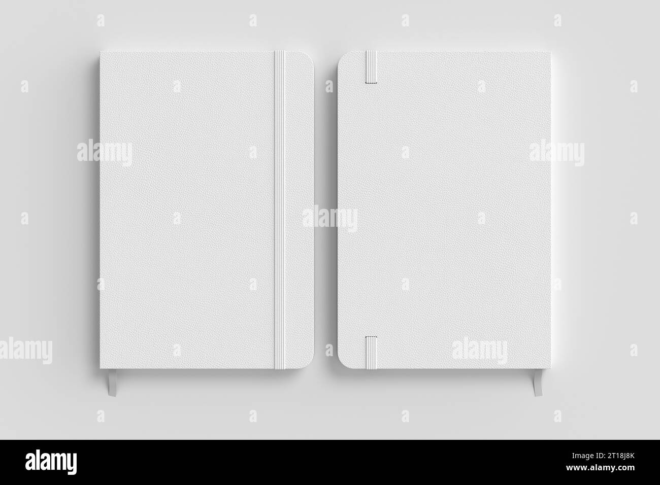 White cover notebook mockup on white background. Front and back view of ...