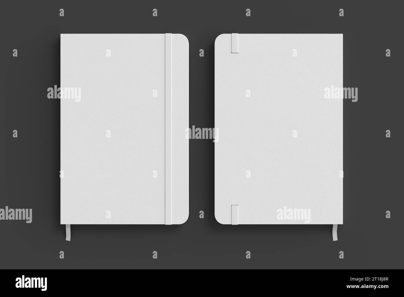 White cover notebook mockup on gray background. Front and back view of ...