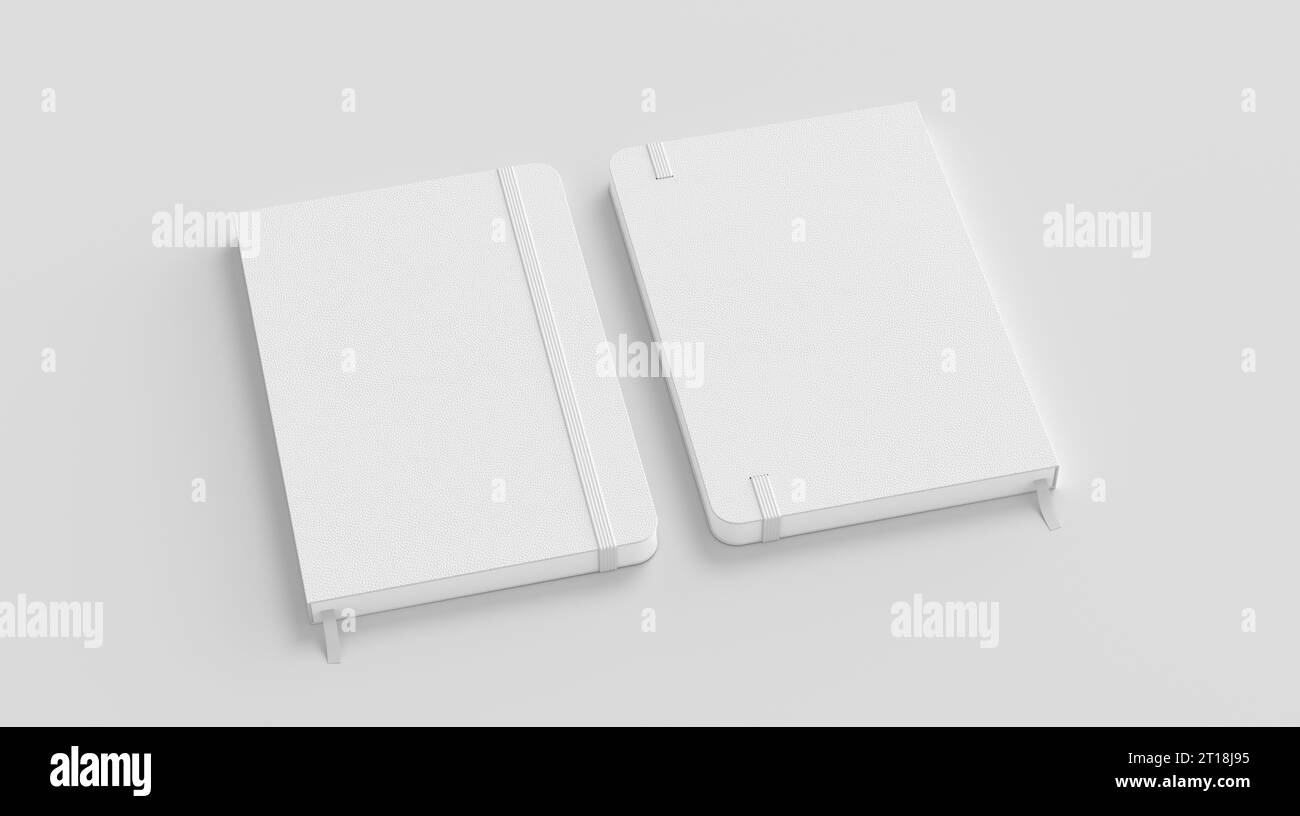 White cover notebook mockup on white background. Front and back view of ...