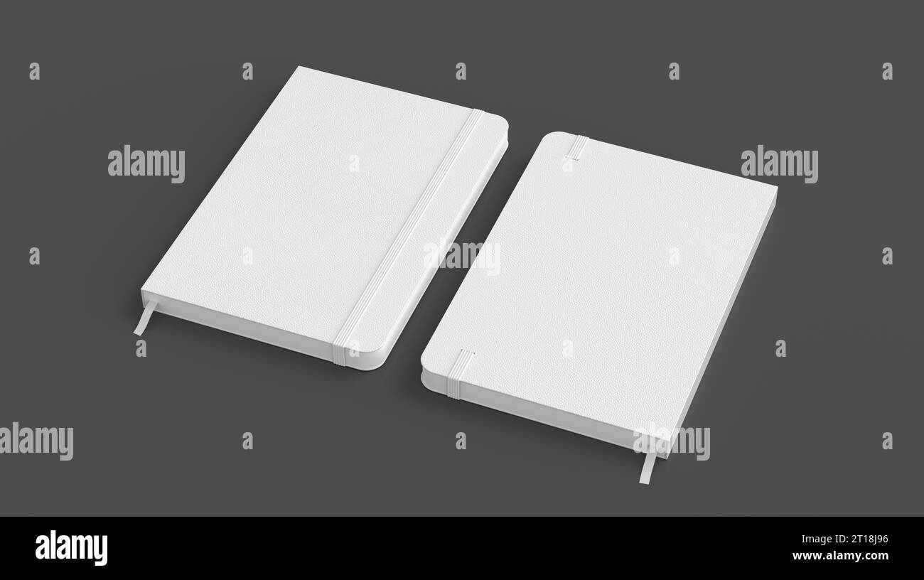 White cover notebook mockup on gray background. Front and back view of ...
