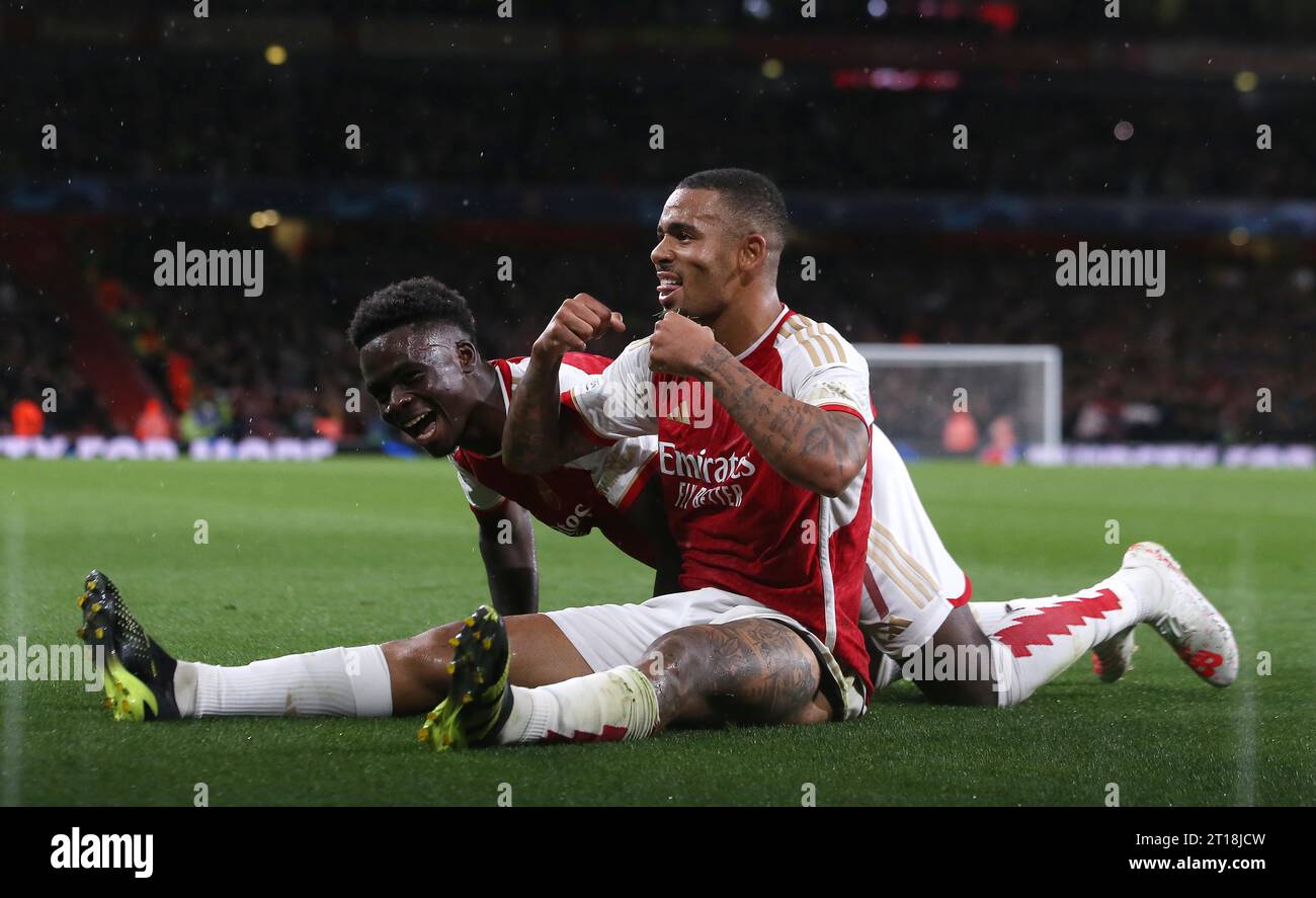 GOAL 3-0, Gabriel Jesus of Arsenal goal celebration with Bukayo Saka of ...