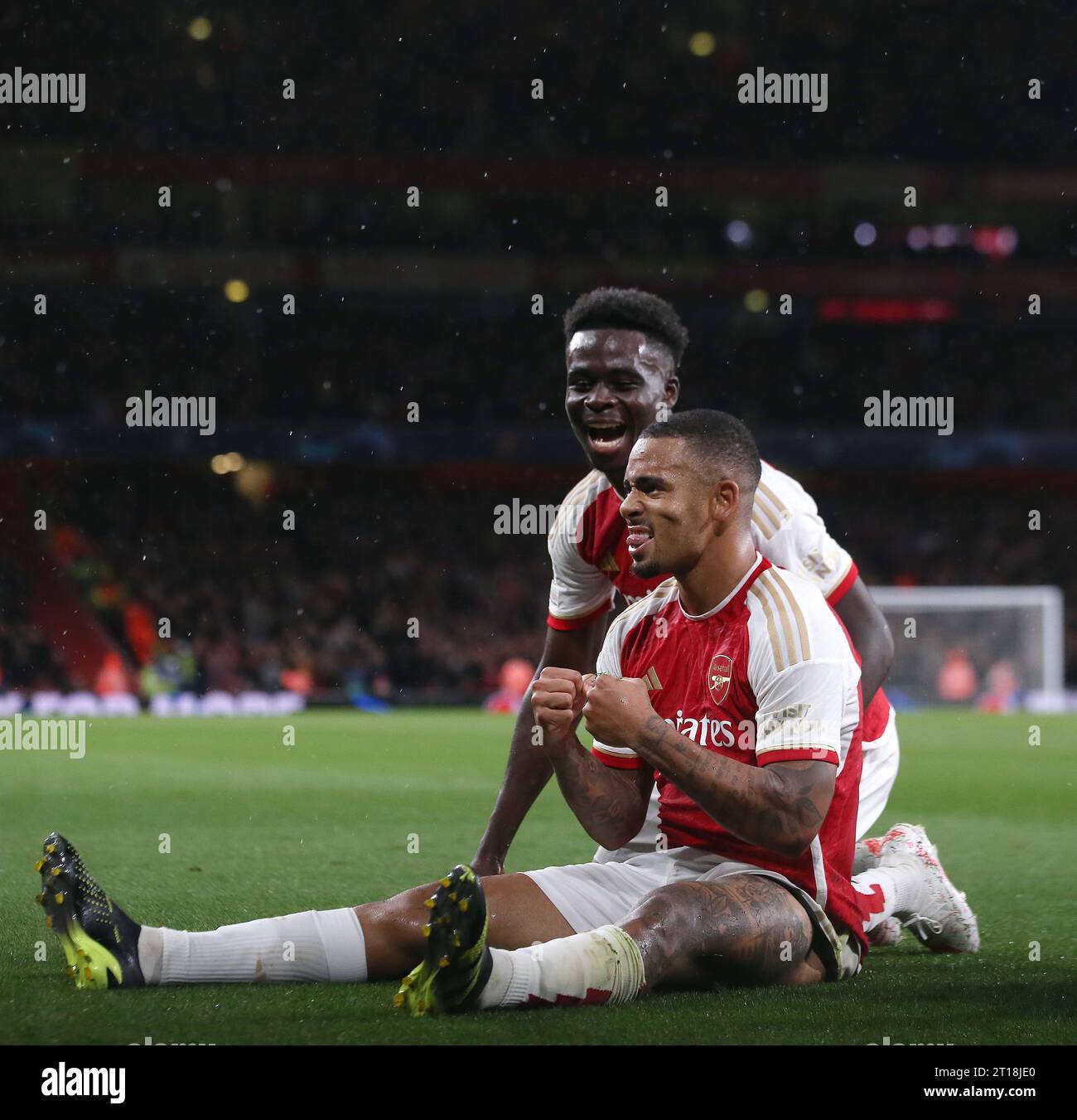 GOAL 3-0, Gabriel Jesus of Arsenal goal celebration with Bukayo Saka of ...
