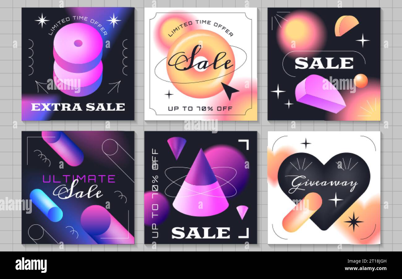 Set of sale trendy posts for social media. Vector poster template with ...