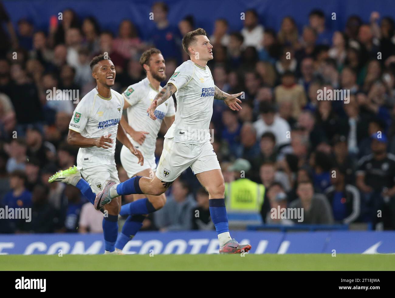 GOAL 1-0, James Tilley of AFC Wimbledon goal celebration after scoring ...