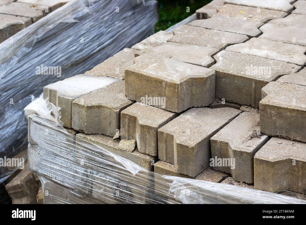 Packaging of paving slabs on the construction site close up Stock Photo ...