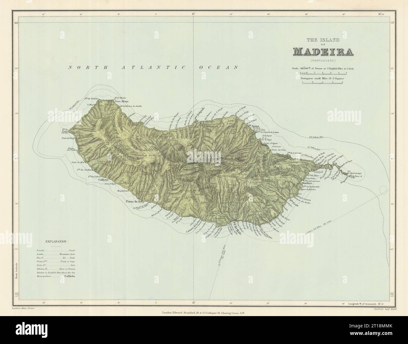The Island Of Madeira. Rivers Mountains. STANFORD 1894 old antique map ...