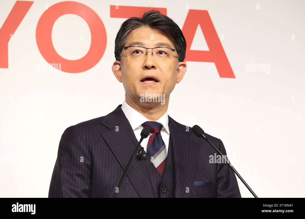 Tokyo, Japan. 12th Oct, 2023. Japan's automobile giant Toyota Motor president Koji Sato speaks ...