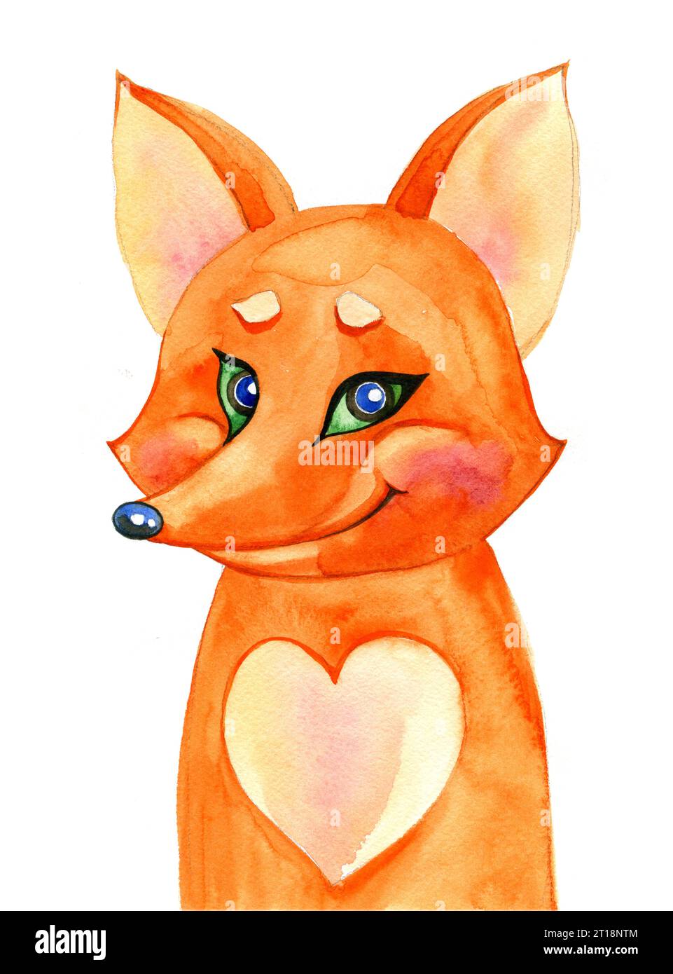 Watercolor Wild Animal cute Red Fox Hand Drawn Portrait Stock Photo - Alamy