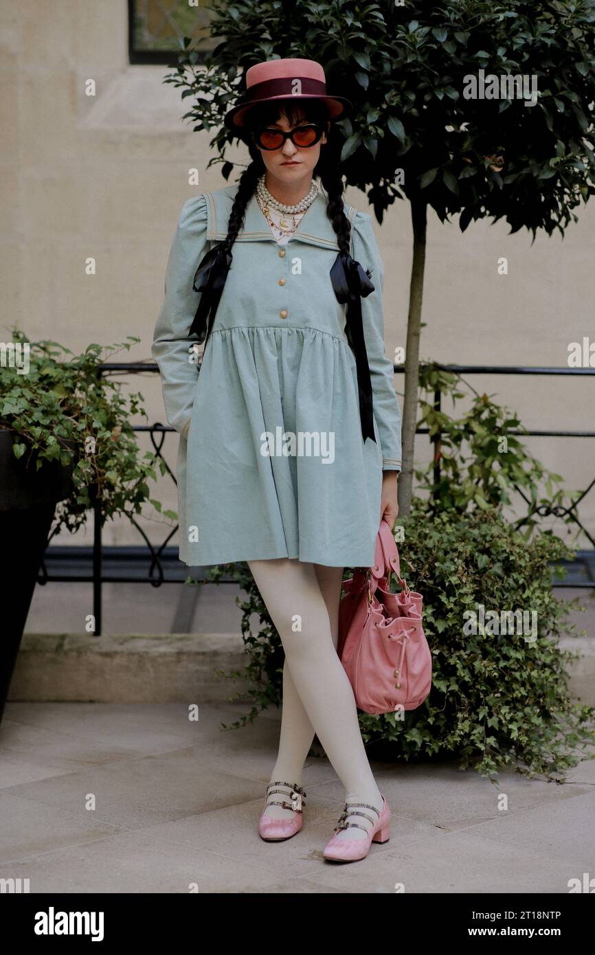 Street style, Tyche Agatha arriving at Paul and Joe Spring Summer 2024 ...