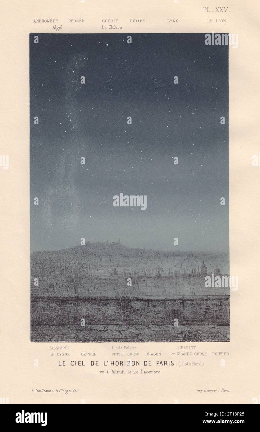 PARIS. Northern Night Sky, Midnight December 20 1866 old antique print ...