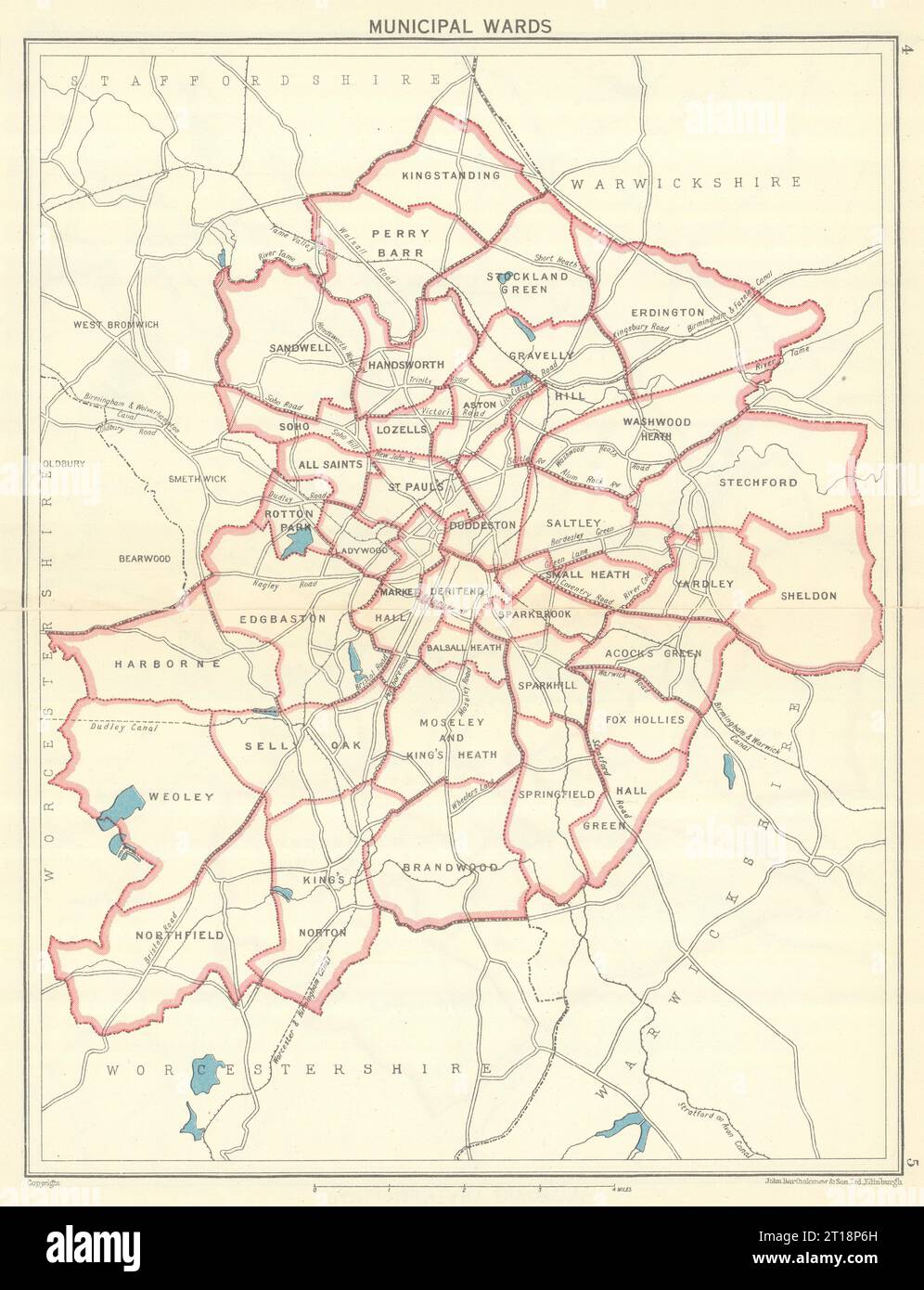 BIRMINGHAM Munipical Wards 1954 old vintage map plan chart Stock Photo ...