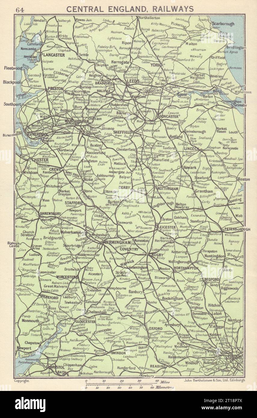 Central England, Railways 1954 old vintage map plan chart Stock Photo ...