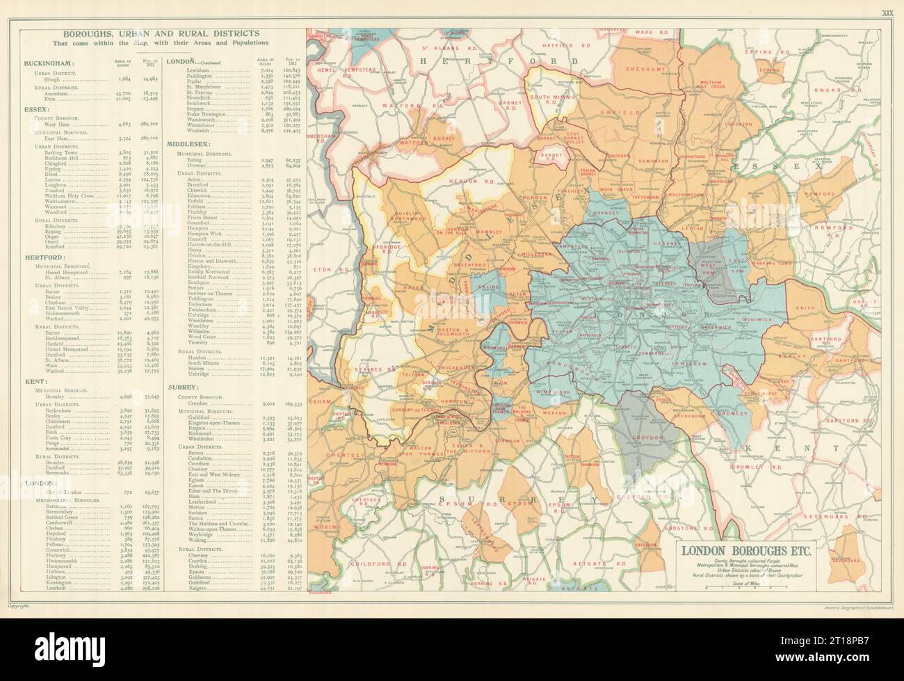 LONDON showing Municipal Boroughs, Urban Districts & Rural areas. BACON ...