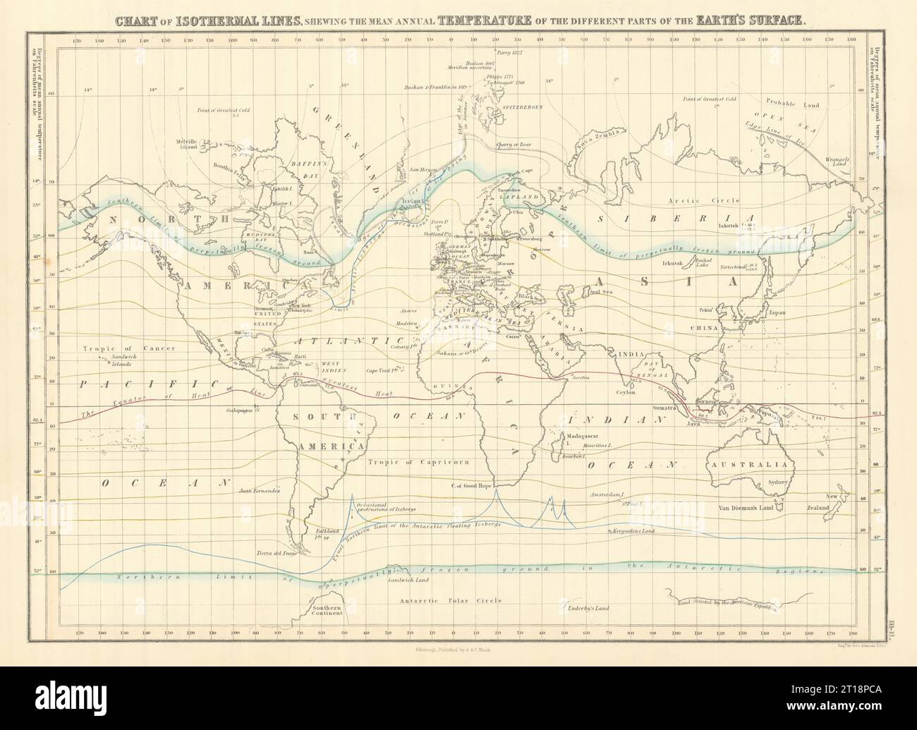 World chart of isothermal lines. Mean annual temperature. GEORGE AIKMAN ...