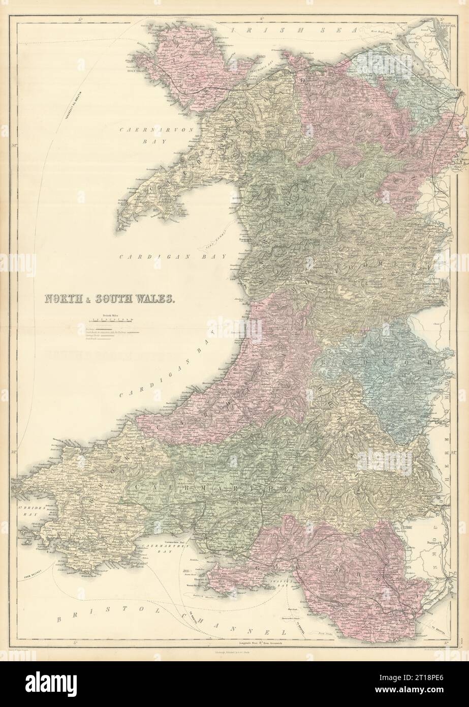 North & South Wales. Counties. SIDNEY HALL 1854 old antique map plan ...