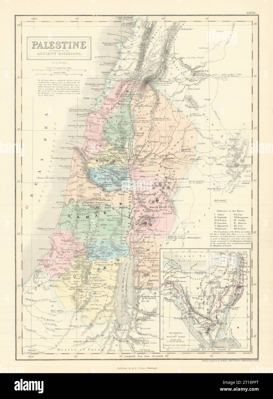 Palestine with its ancient divisions. Inset Sinai peninsula. HUGHES ...