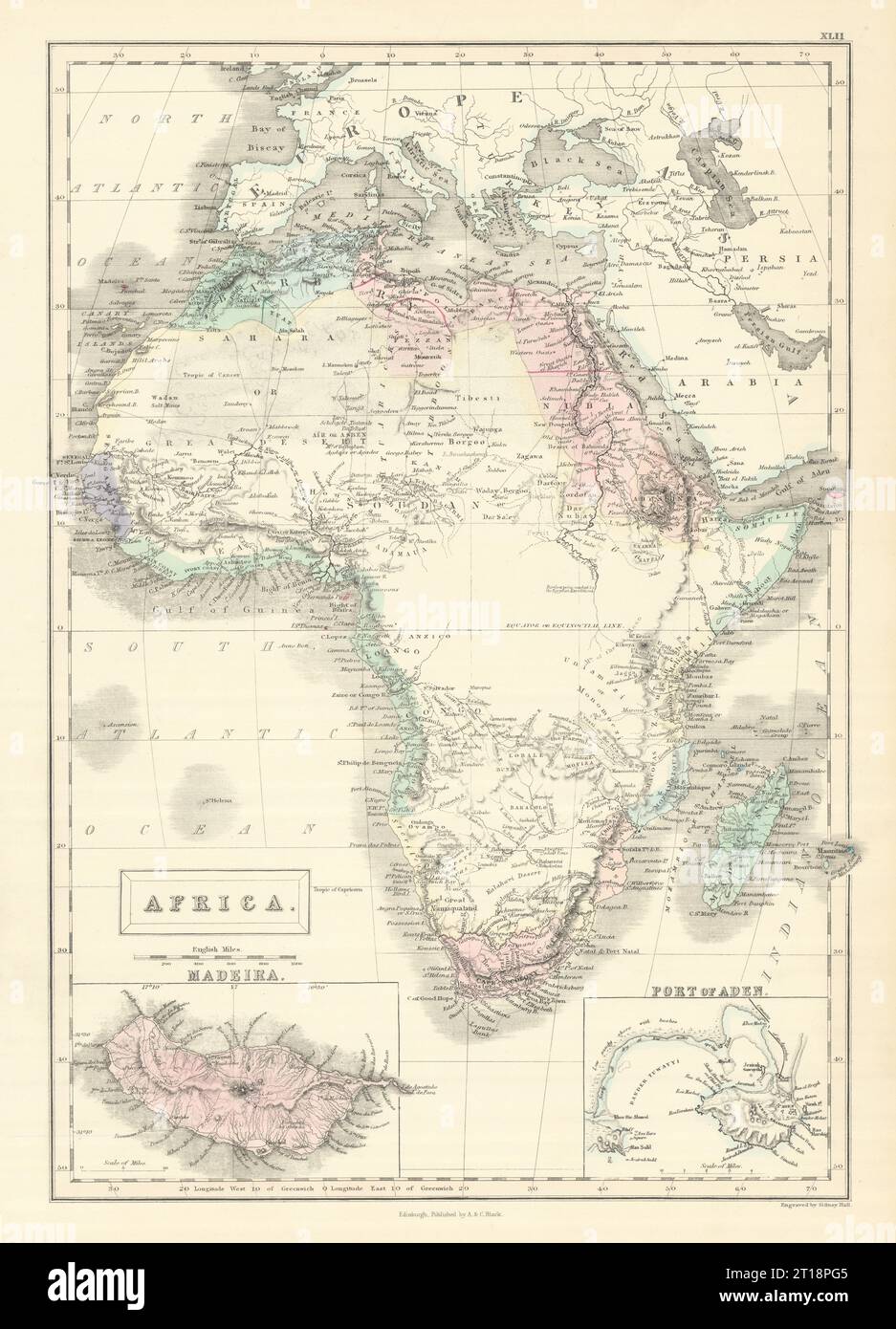 Early colonial Africa. Inset Madeira & Aden. SIDNEY HALL 1854 old ...
