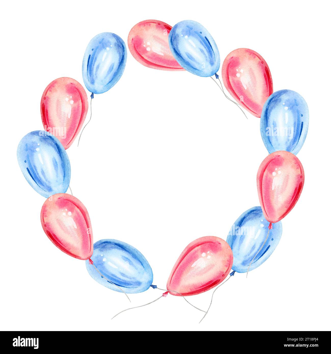 watercolor hand drawn wreath with air blue and pink transparent ...