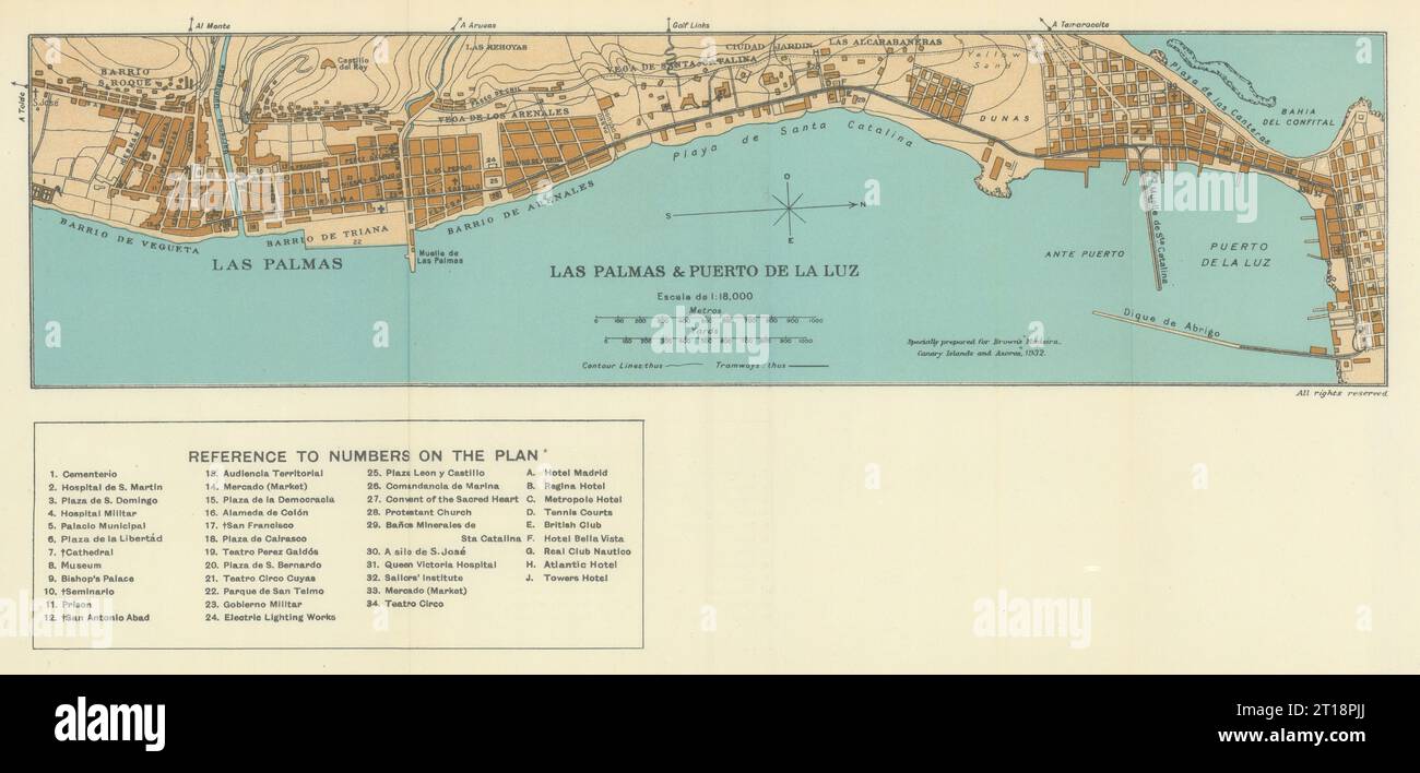 Las Palmas city plan, Gran Canaria, Canary Islands. SAMLER BROWN 1932 ...